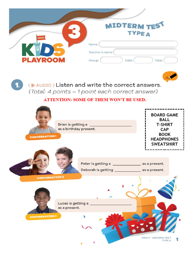 CNA Kids Playroom 3 - Midterm Test | PDF