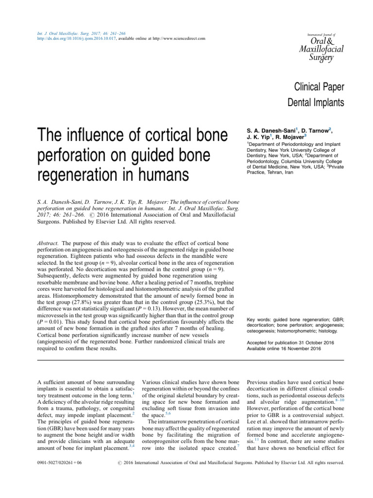 The influence of cortical bone perforation on guided bone regeneration ...