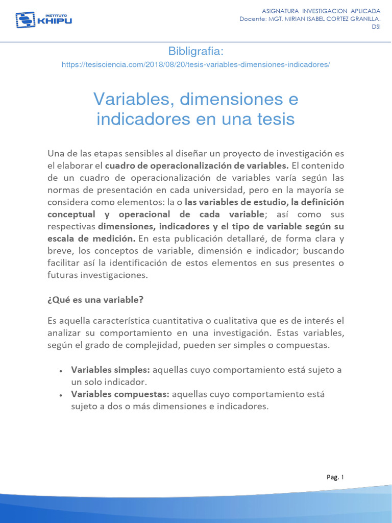 Variables e Indicadores | PDF | Cognición | Science