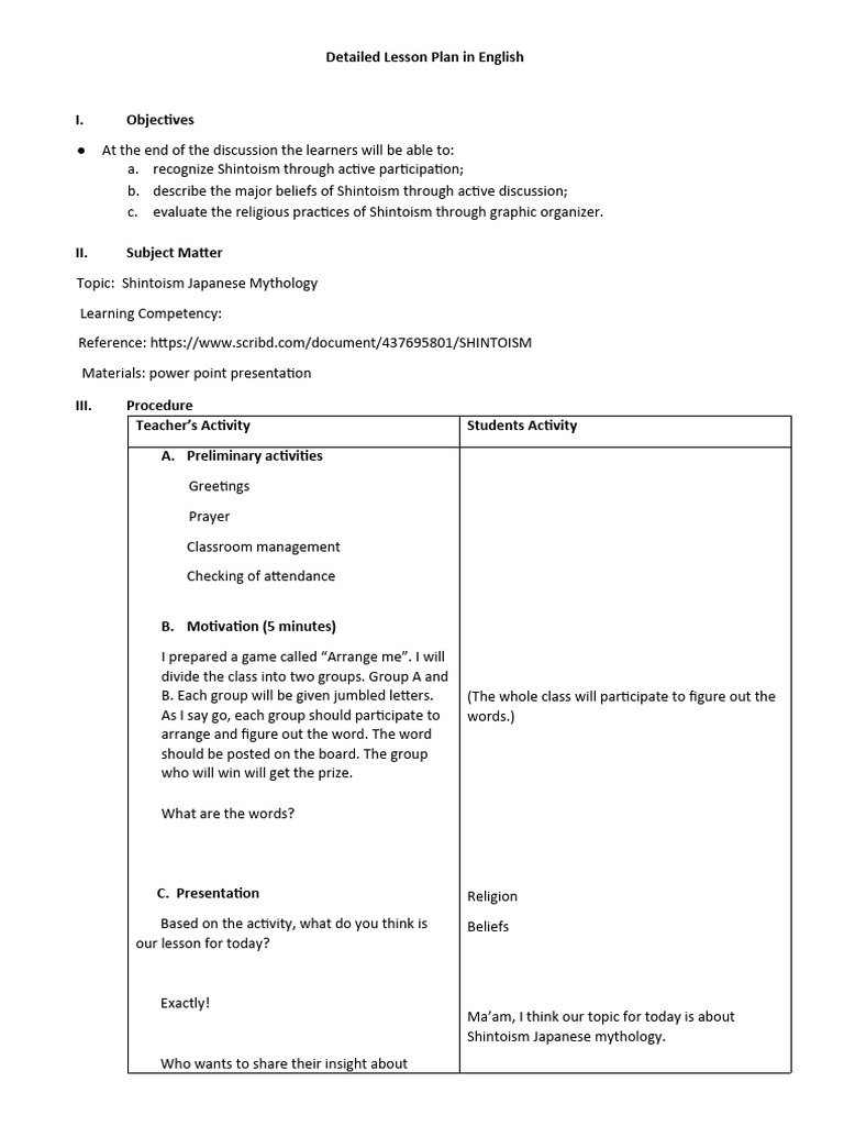 Lesson Plan | PDF | Shinto | East Asian Religions