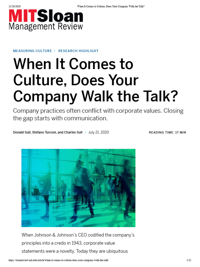 When It Comes To Culture, Does Your Company Walk The Talk | PDF ...