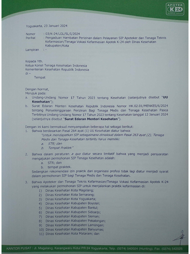 Surat Pengadua Ke Ketua KTKI Terkait Penerapan Syarat SIP Tanpa Rekom ...