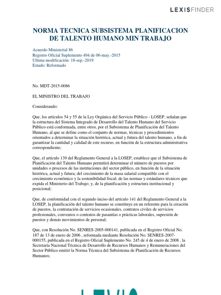 Norma - Tecnica - Subsistema - Planificacion - de - Talento - Humano - Min - Trabajo | PDF ...