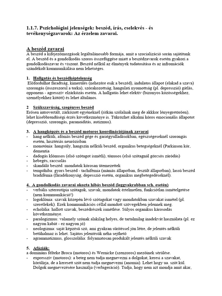 Pszichopatológia Tétel 5. | PDF