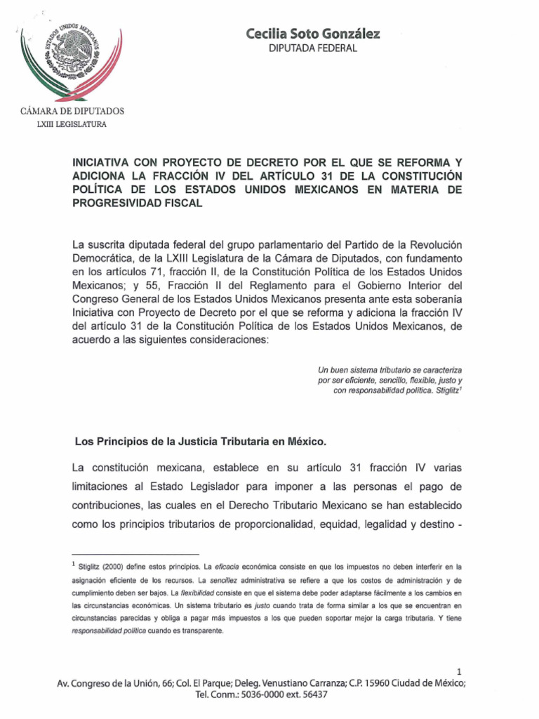 Inic PRD Cecilisa Stoto 31 CPEUM | PDF | Impuestos | Impuesto progresivo