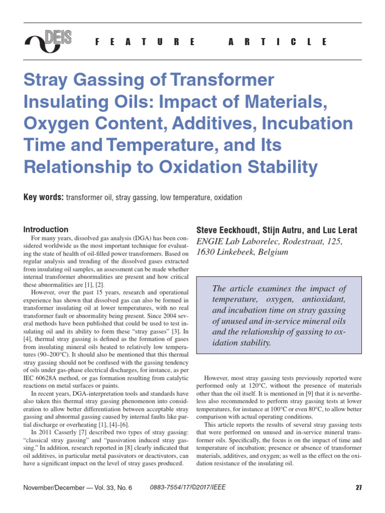 Stray Gassing in Transformer Oils Analysis | PDF | Chemical Substances ...