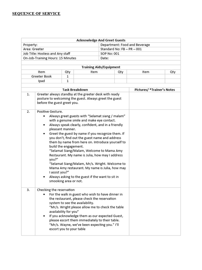 Sequence Of Service | PDF | Tableware | Menu