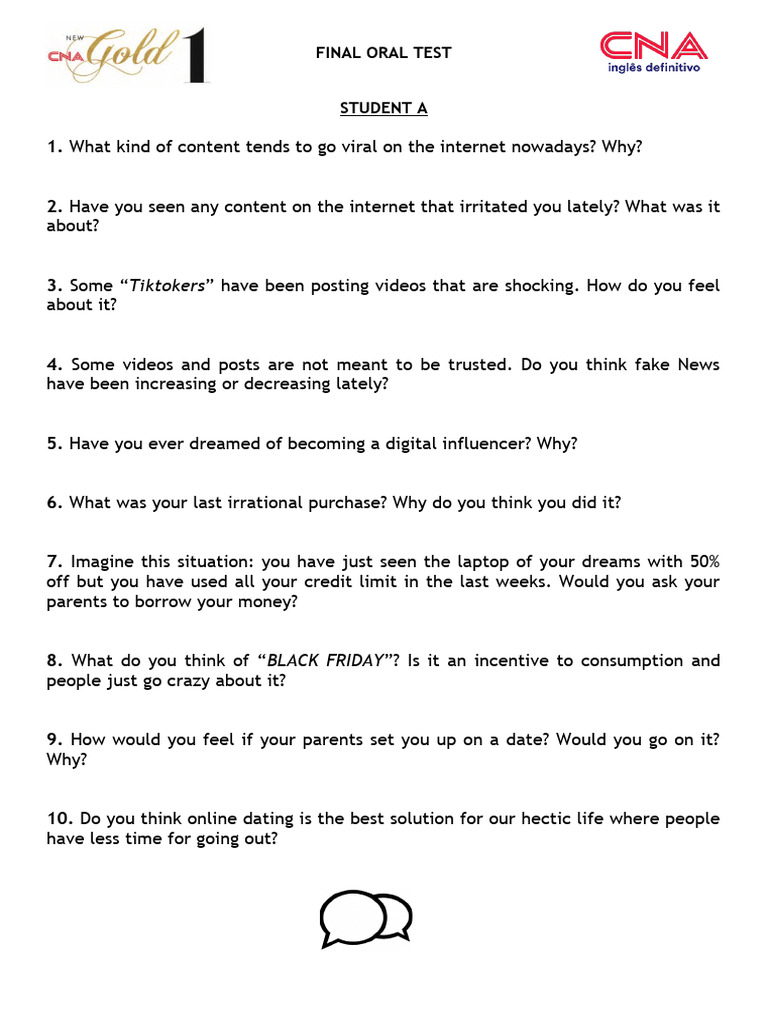 GOLD 1 - FINAL ORAL TEST | PDF