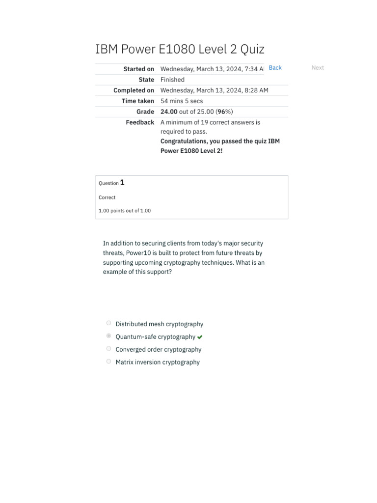IBM Power E1080 Level 2 Quiz - Attempt Review | PDF | Artificial Intelligence | Intelligence (AI ...