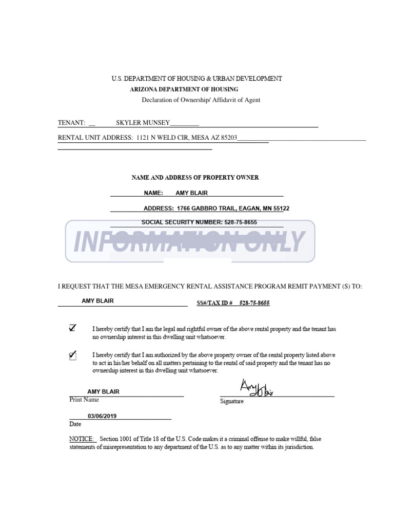 Arizona Department of Housing - Declaration of Ownership | PDF | Common ...