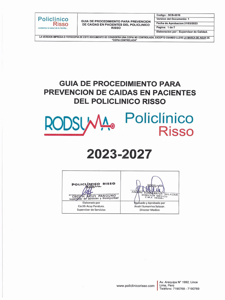 Prevención de Caídas en Policlínico Risso | PDF | Seguridad del paciente | Cuidado de la salud
