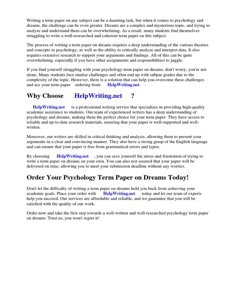 Psychology Term Paper On Dreams | PDF | Dream | Sleep