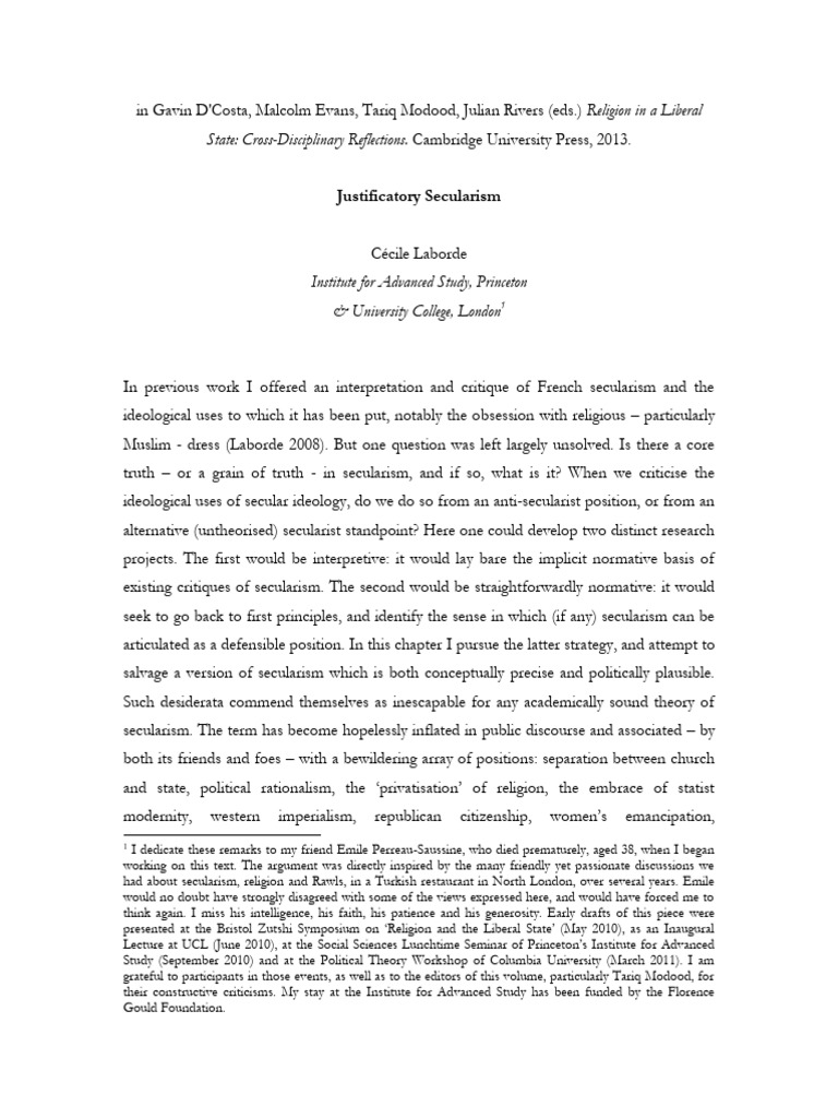 Justificatory Secularism | PDF | Secularism | Reason