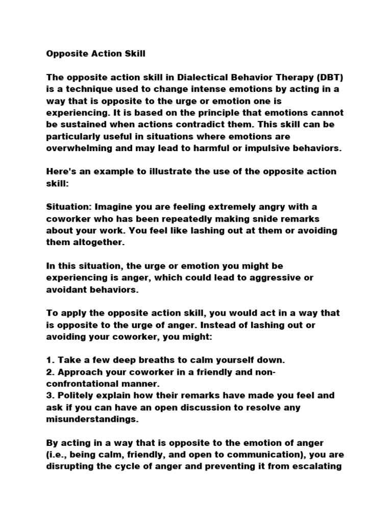 Opposite Action Skill | PDF