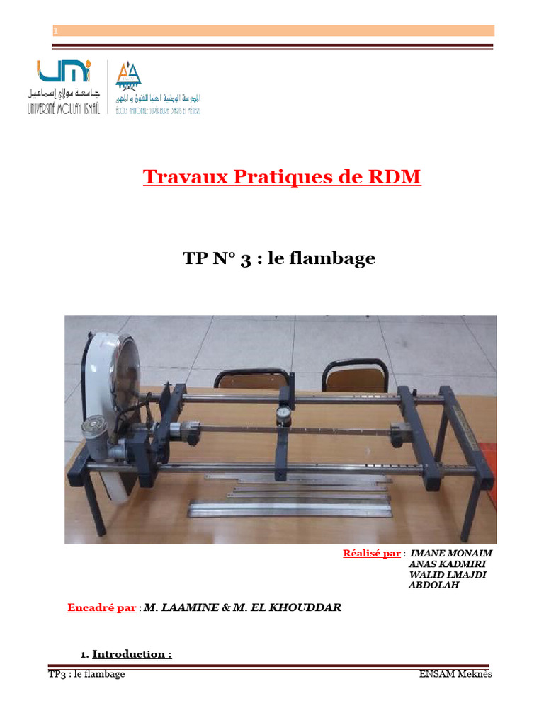 Flambage : TP RDM à ENSAM Meknès | PDF | Flambage | Résistance des ...