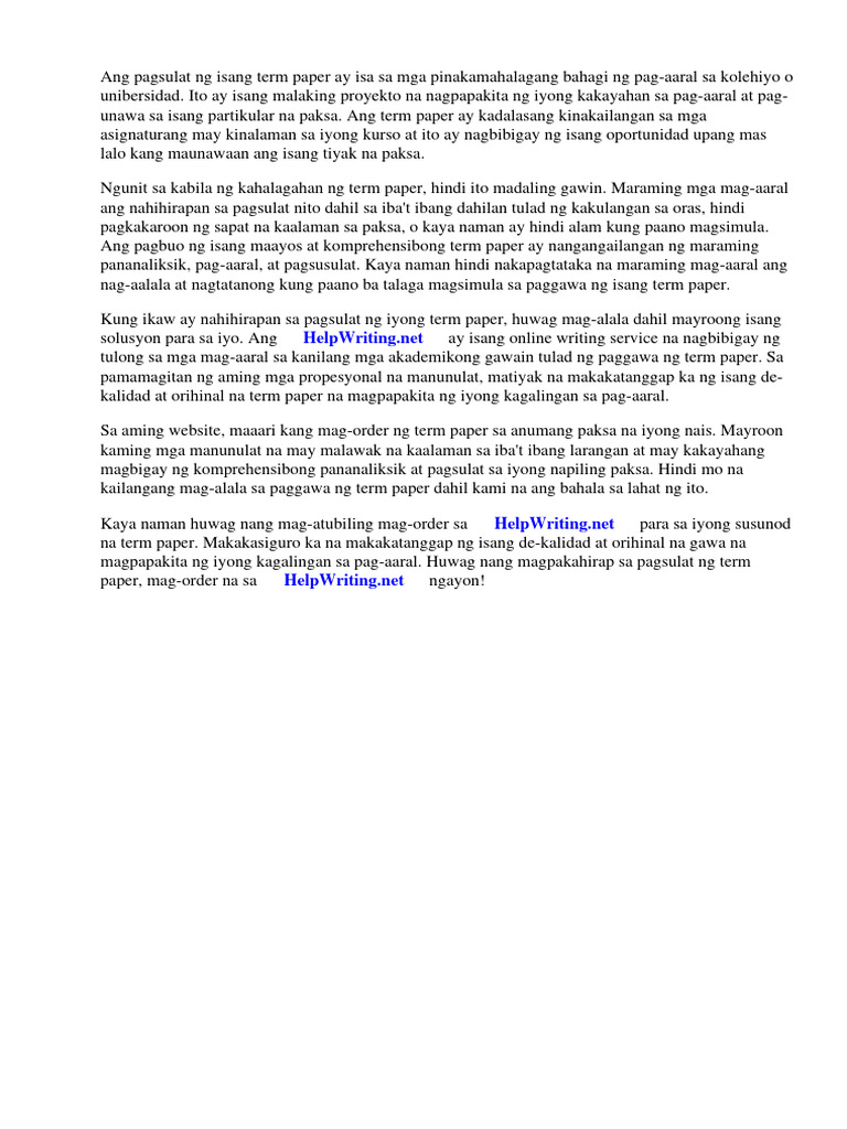 Mga Halimbawa Ng Paksa Sa Term Paper | PDF