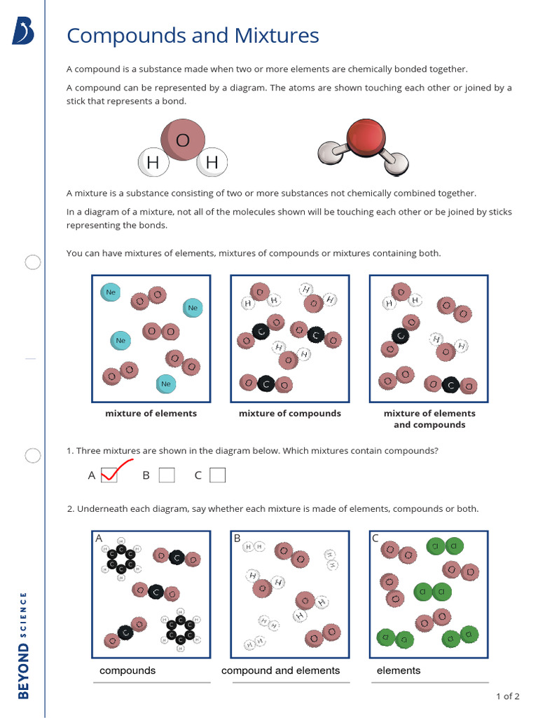 Compounds and Mixtures Worksheet | Download Free PDF | Chemical ...