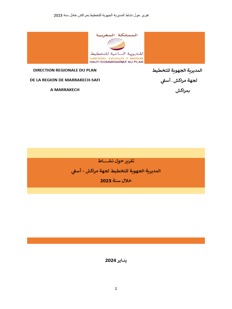 Rapport D'activité Annuel de La Direction Régionale Du Plan À Marrakech 2023 | PDF