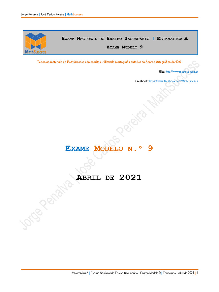 E Prova Modelo 9 Mathsuccess | PDF | Função (Matemática) | Sistema de ...