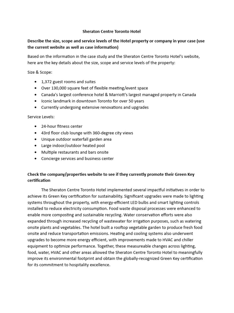 Sheraton Centre Toronto: Green Key Success | PDF | Efficient Energy Use ...