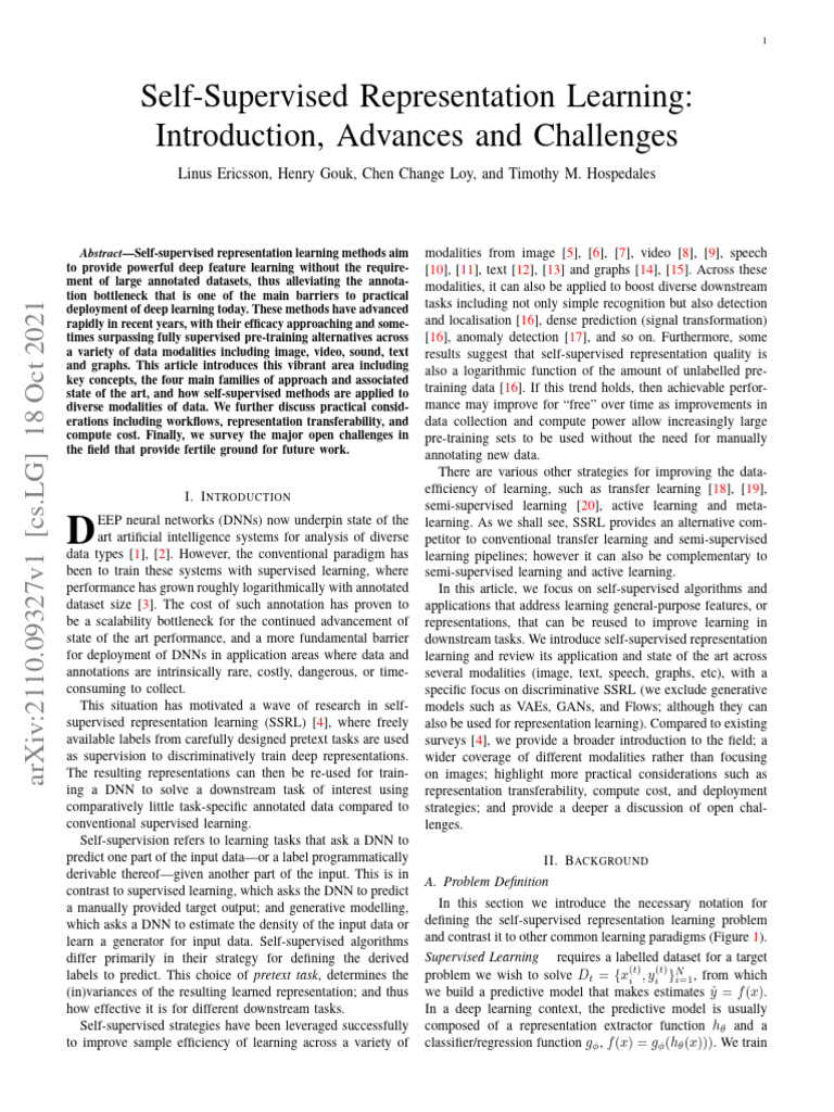 Self-Supervised Representation Learning - Introduction, Advances and Challenges | PDF | Deep ...