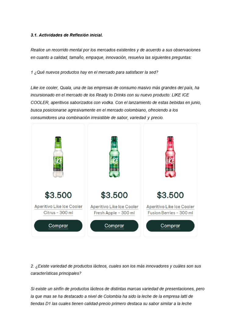 Trabajo Mercadeo Bebidas | Descargar gratis PDF | Iniciativa empresarial | Creatividad