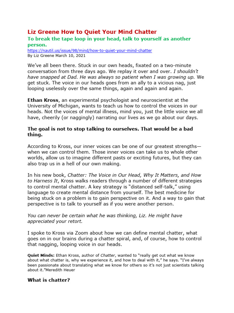 Strategies to Quiet Mind Chatter | PDF | Experience | Thought