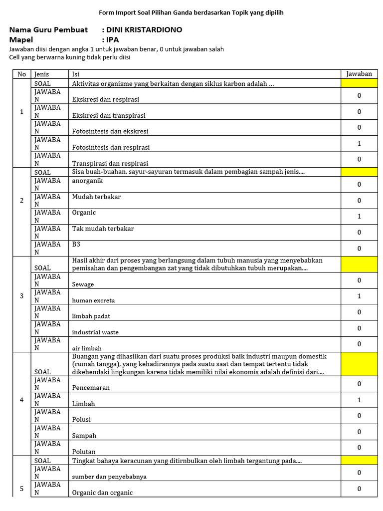 Form-Soal-Ganda Mapel US IPA BISMEN24 | PDF