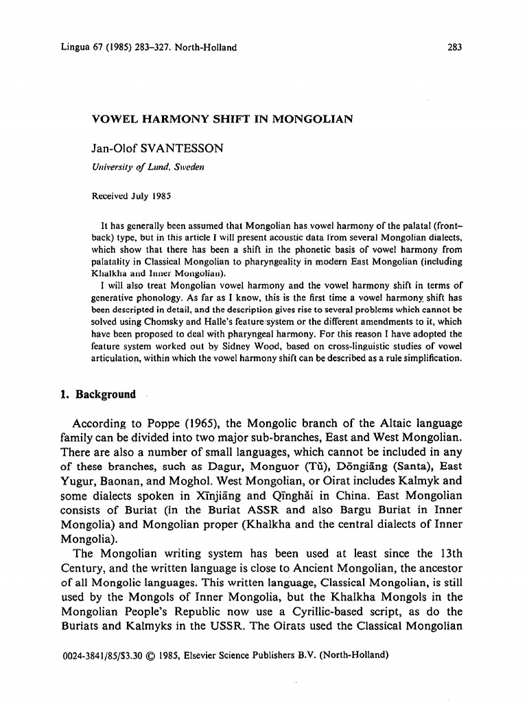 Vowel Harmony Shift in Mongolian | PDF | Vowel | Languages