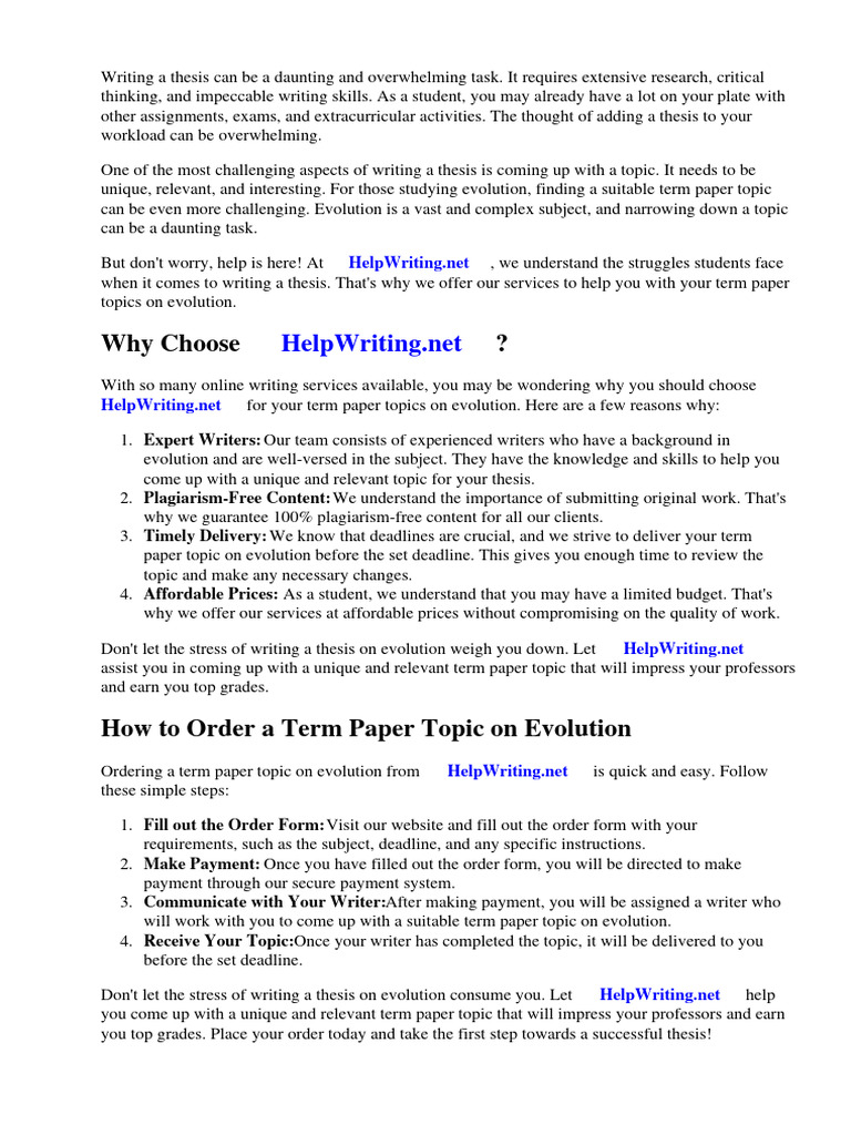 Term Paper Topics Evolution | PDF | Evolution | Natural Selection