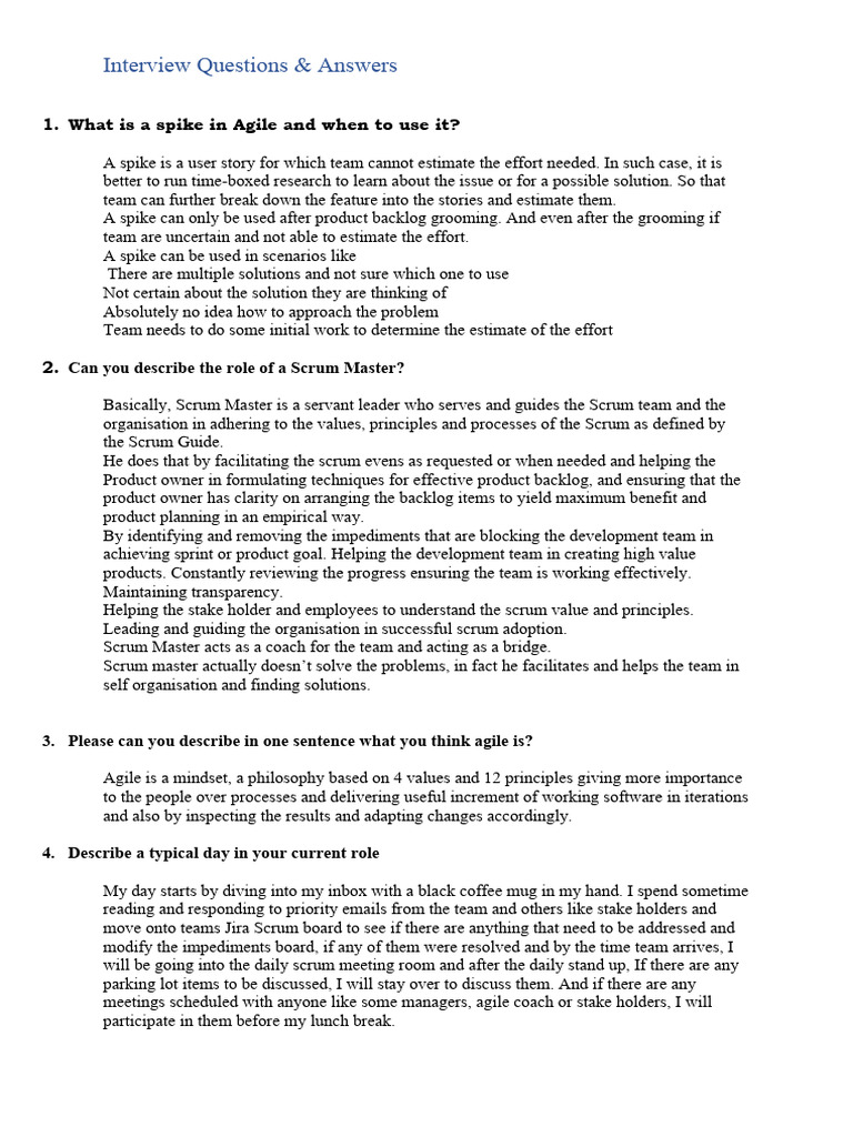 Agile Scrum Interview Questions And Answers Pdf Scrum Software Development Agile Software
