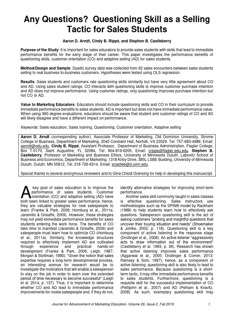 Any Questions Questioning Skill As A Sel | PDF | Sales | Knowledge