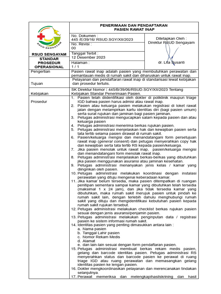Spo Pendaftaran Pasien Rawat Inap | PDF | Sains & Matematika
