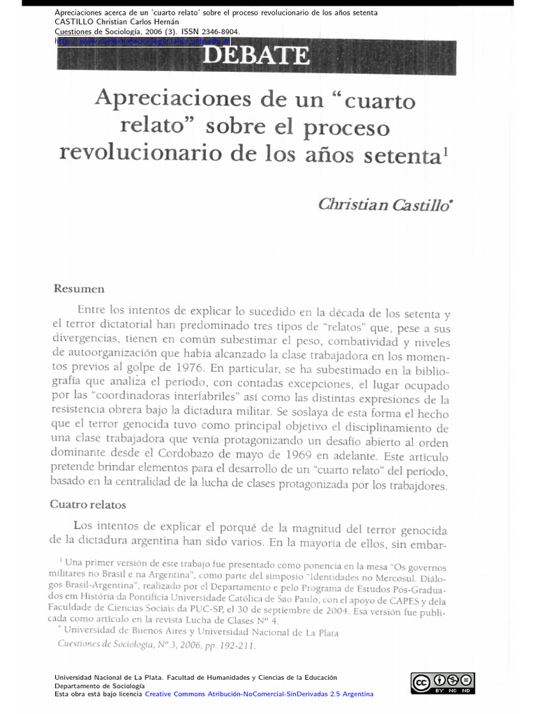 Cuarto Relato Sobre Los Años 70. Christian Castillo | PDF | Filosofía ...