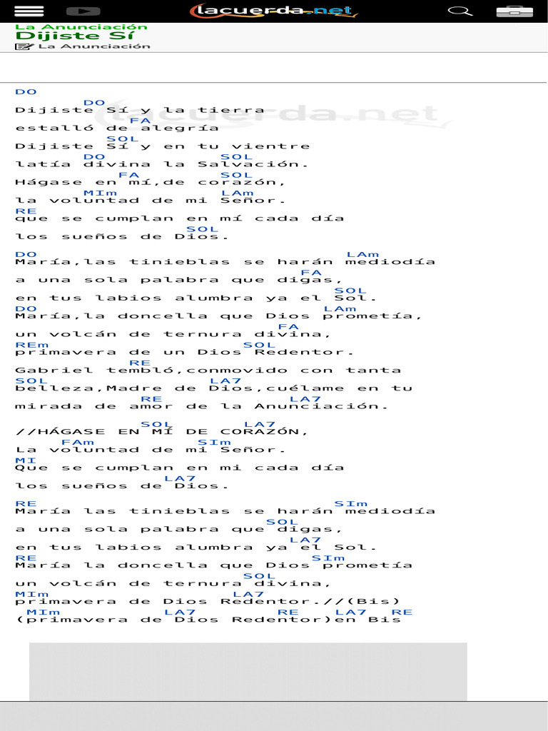 DIJISTE SI, La Anunciación Acordes | PDF