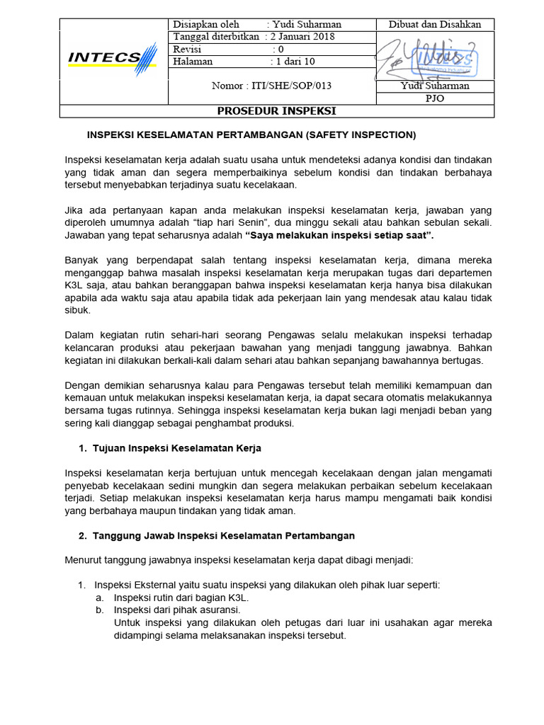 ITI-SHE-SOP-013 Inspeksi Intecs | PDF