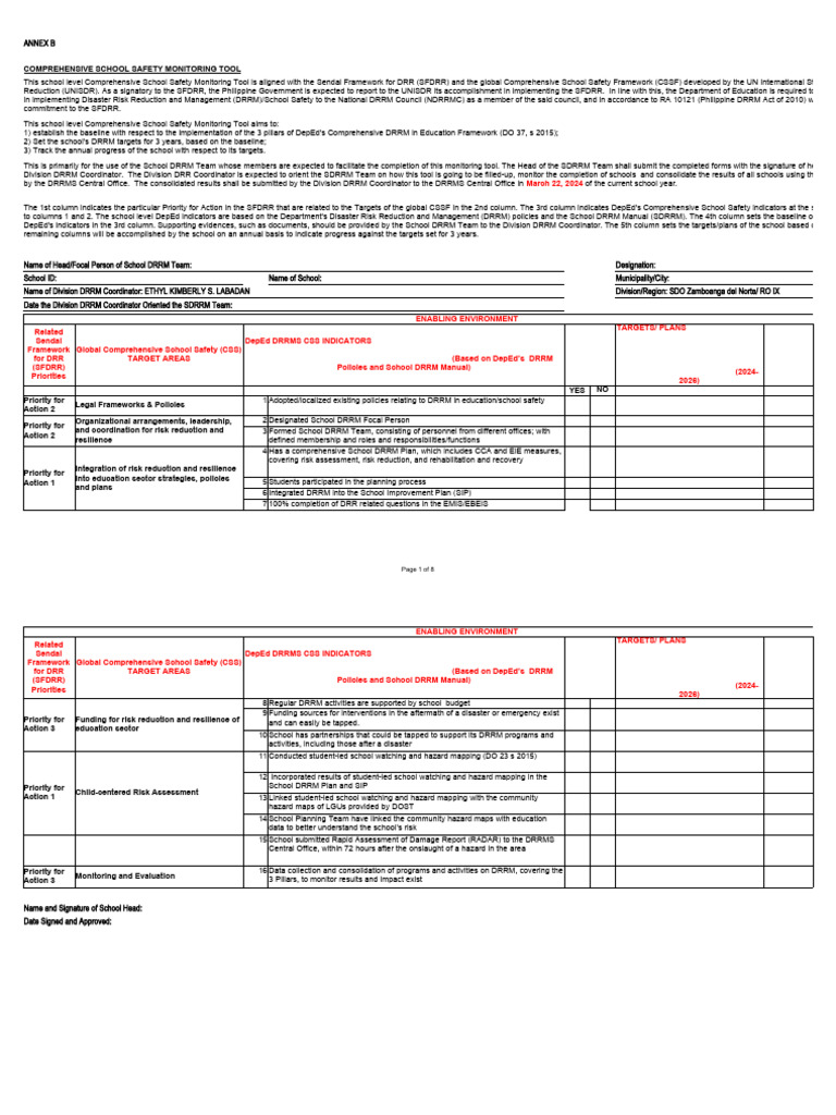 2023 CSS Monitoring Tool Template | PDF | Disaster Risk Reduction ...