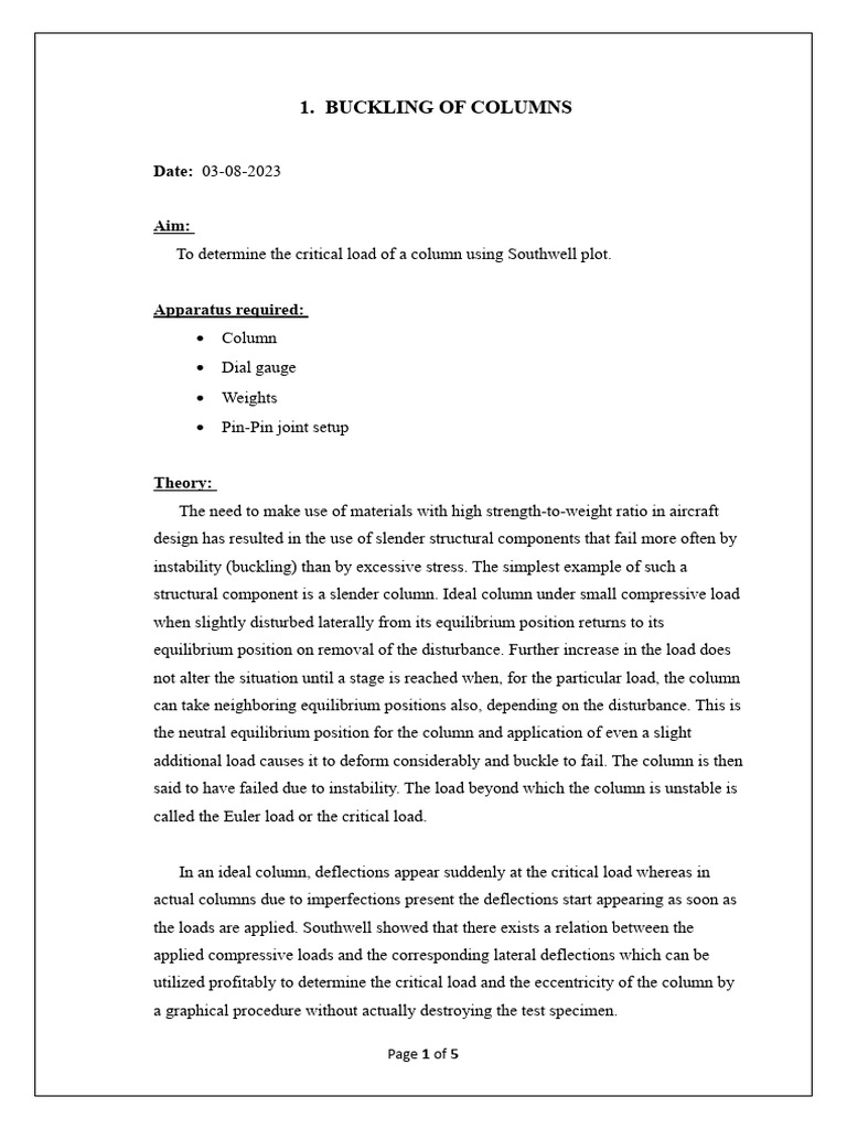 1 - Buckling of Columns - 04-08-23 | PDF | Buckling | Column