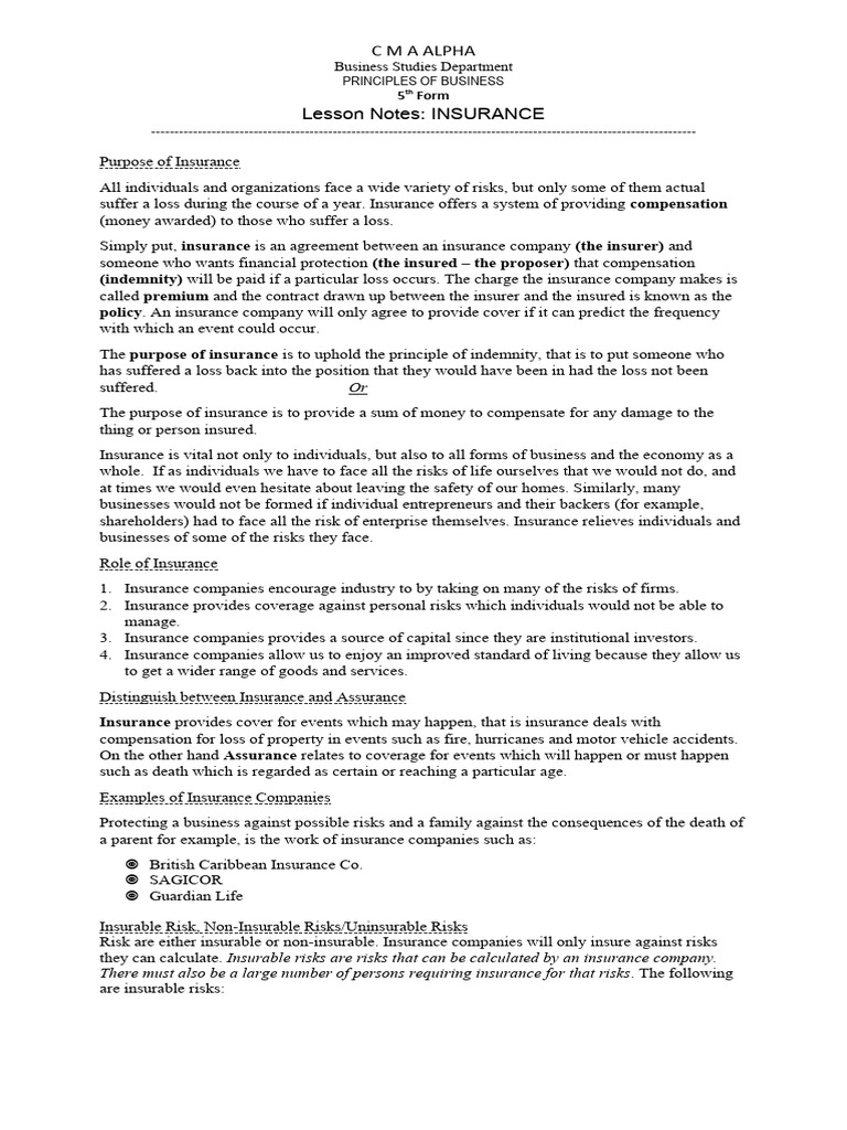 Principles of Insurance in Business Studies | PDF | Insurance | Life ...