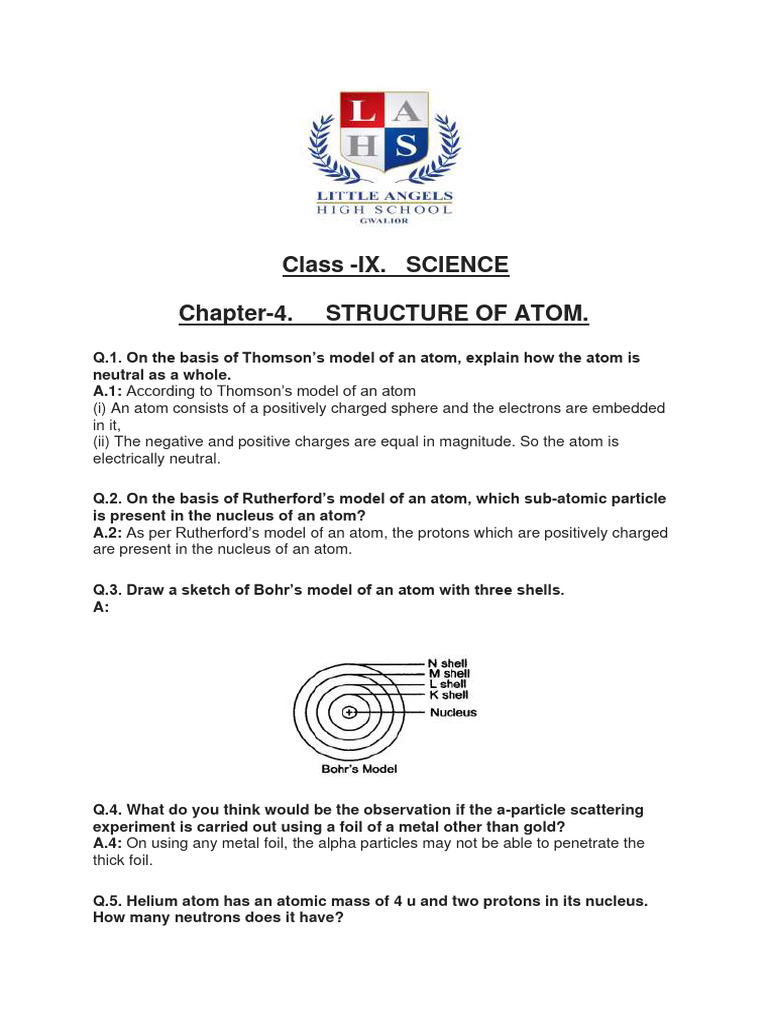 Structure of Atom Notes | PDF | Atoms | Atomic Nucleus