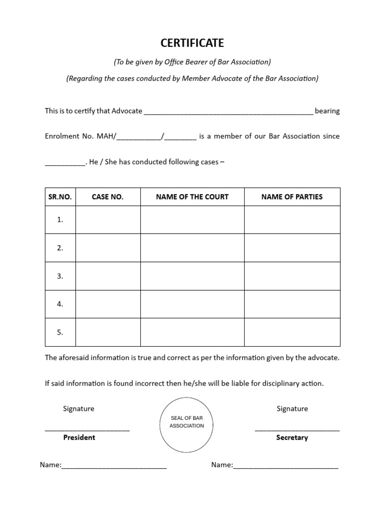 Bar Certificate | PDF