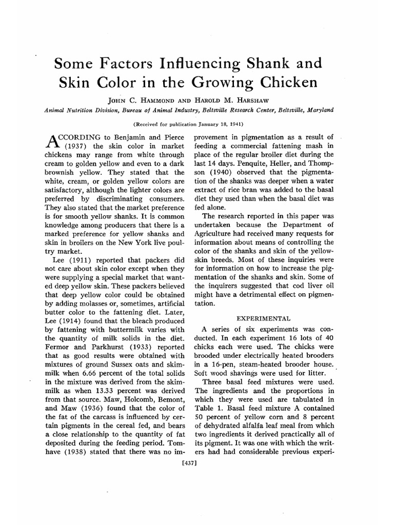 Some Factors Influencing Shank and Skin Color in The Growing Chicken ...