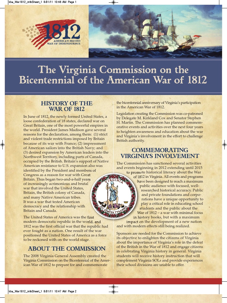 War 1812 Info Sheet | PDF | War Of 1812 | Virginia