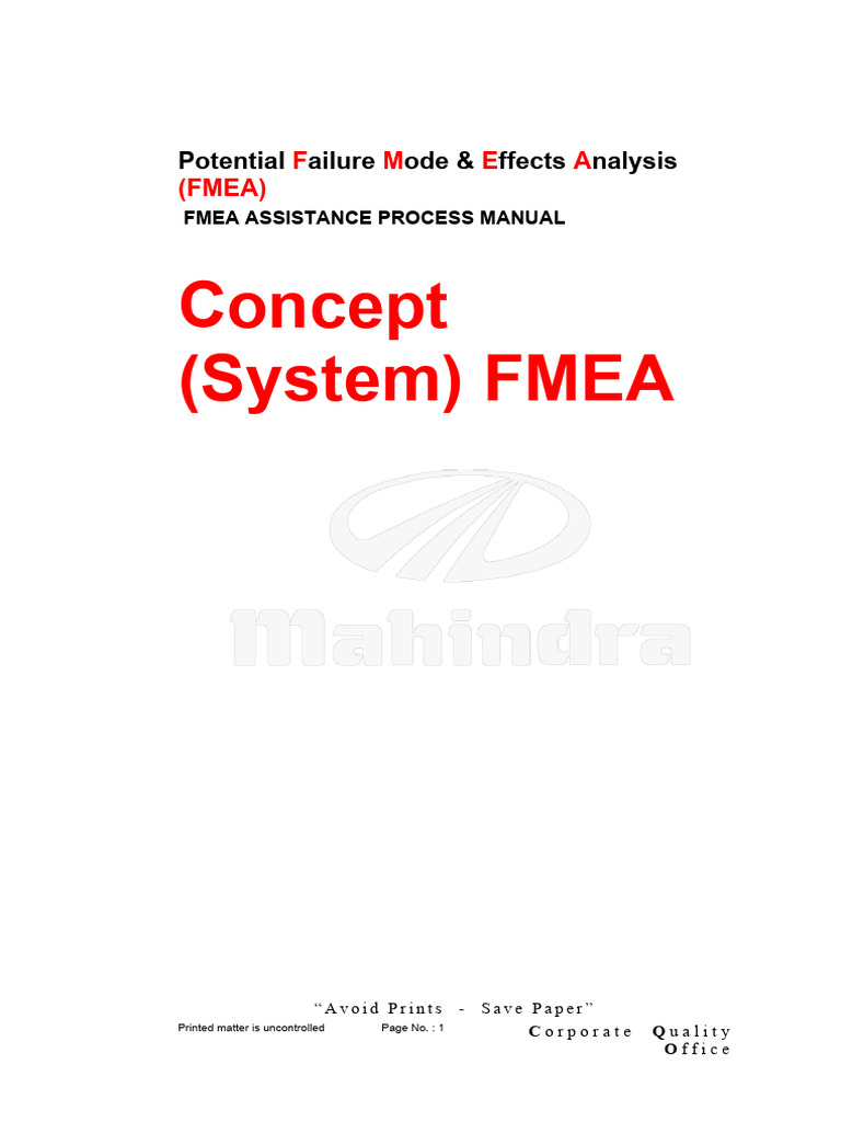 FMEA Manual - Concept | Download Free PDF | System