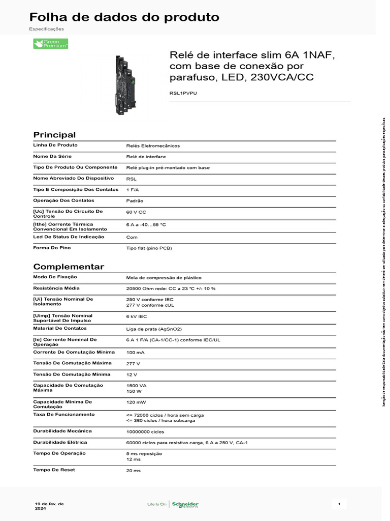 Schneider Electric - Relés-Eletromecânicos - RSL1PVPU | PDF | Relé ...