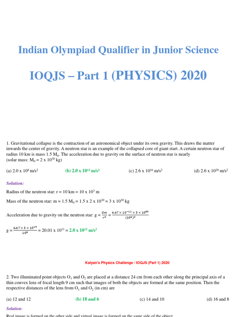 Ioqjs (Part 1) 2020 Solution | PDF | Stars | Force