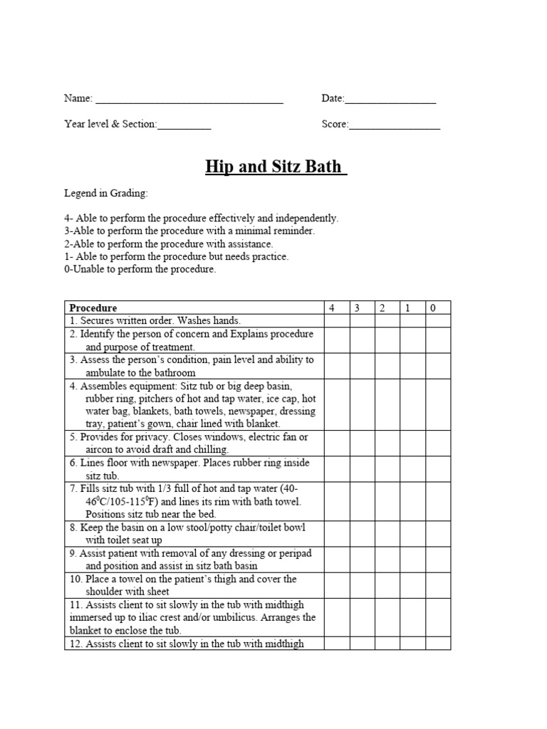 Checklist - Hip-and-Sitz-Bath EAC | PDF | Medical Specialties ...