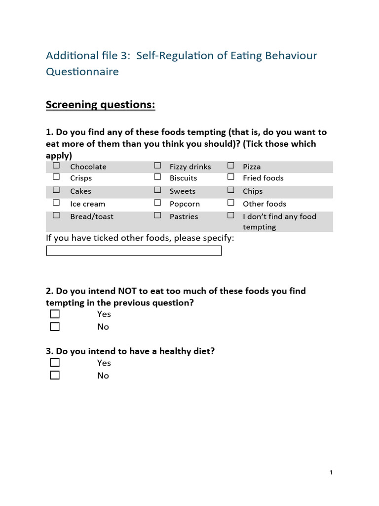 Self-Regulation of Eating Behavior Questionnaire | PDF | Self ...