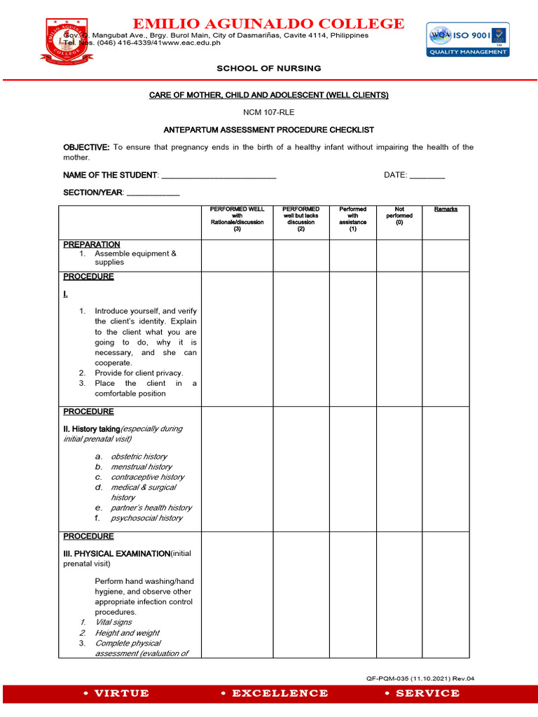 Prenatal-Assessment-Checklist EAC | PDF | Medical Specialties | Human ...
