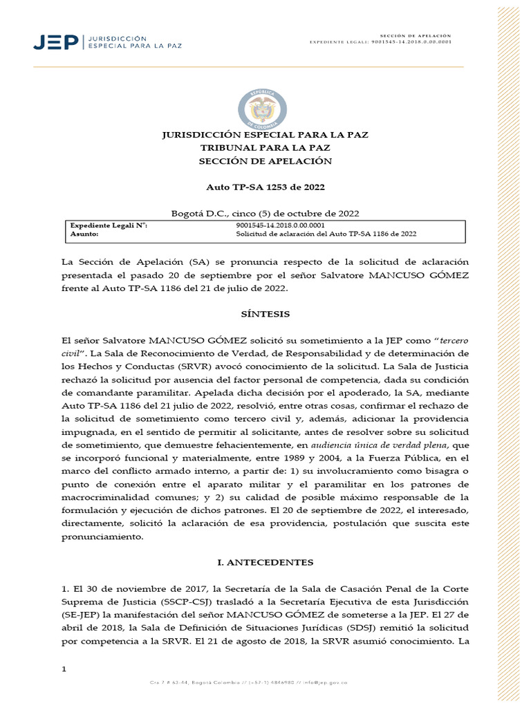 Auto - TP SA 1253 - 05 Octubre 2022 | PDF | Apelación | Debido al proceso